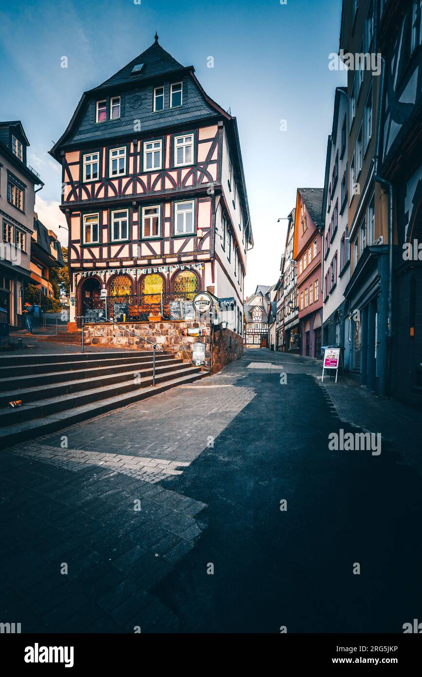 beautiful half-timbered houses in Germany. Historic city center ...