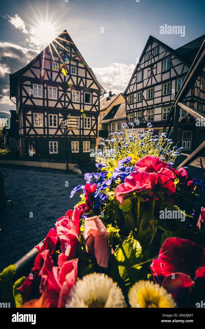 beautiful half-timbered houses in Germany. Historic city center ...
