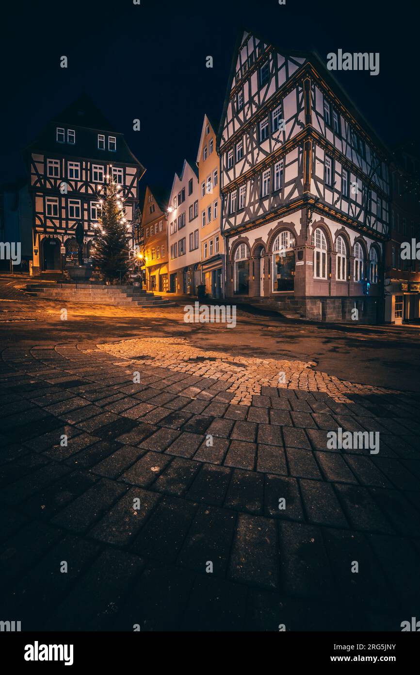 beautiful half-timbered houses in Germany. Historic city center ...