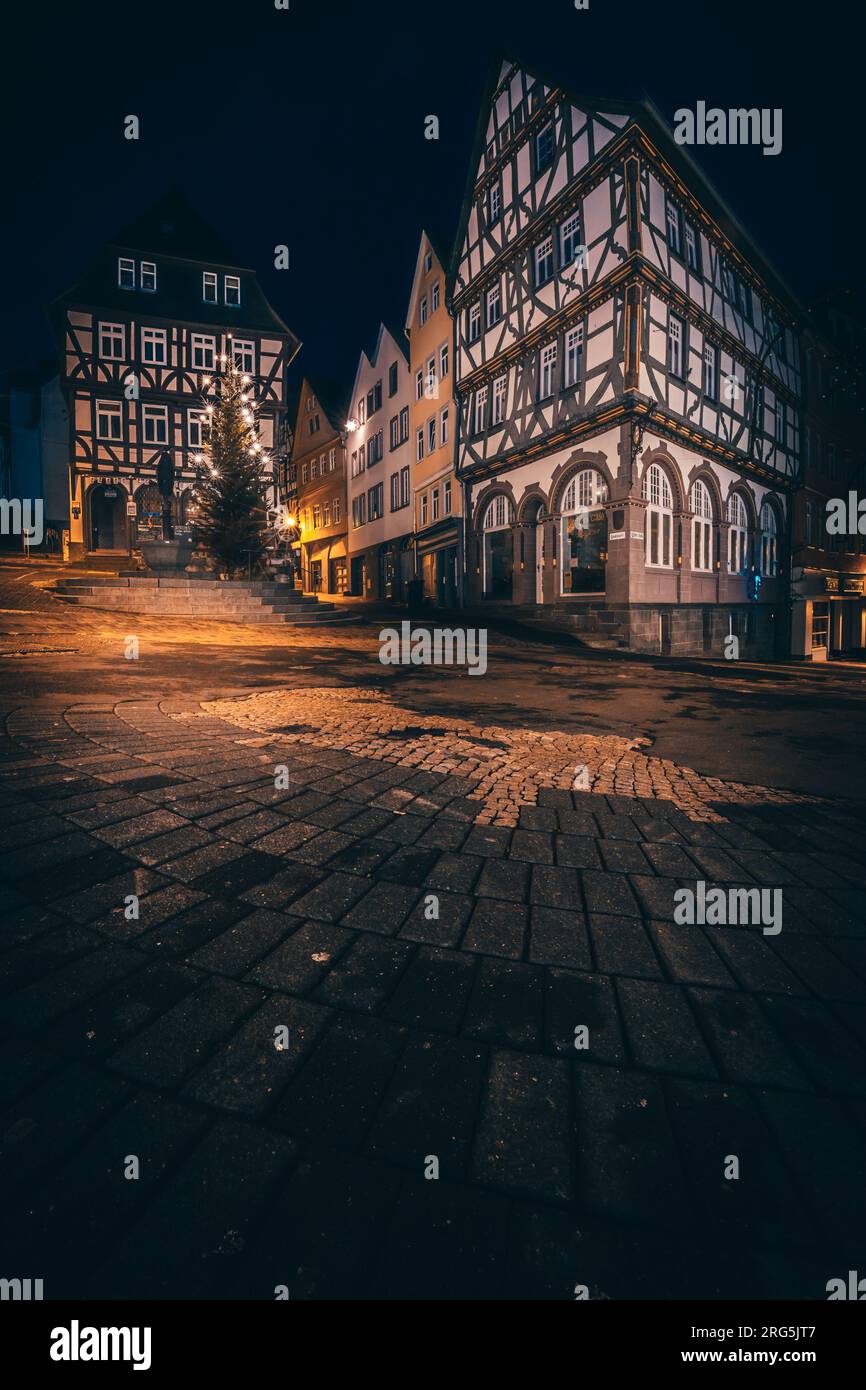 beautiful half-timbered houses in Germany. Historic city center ...