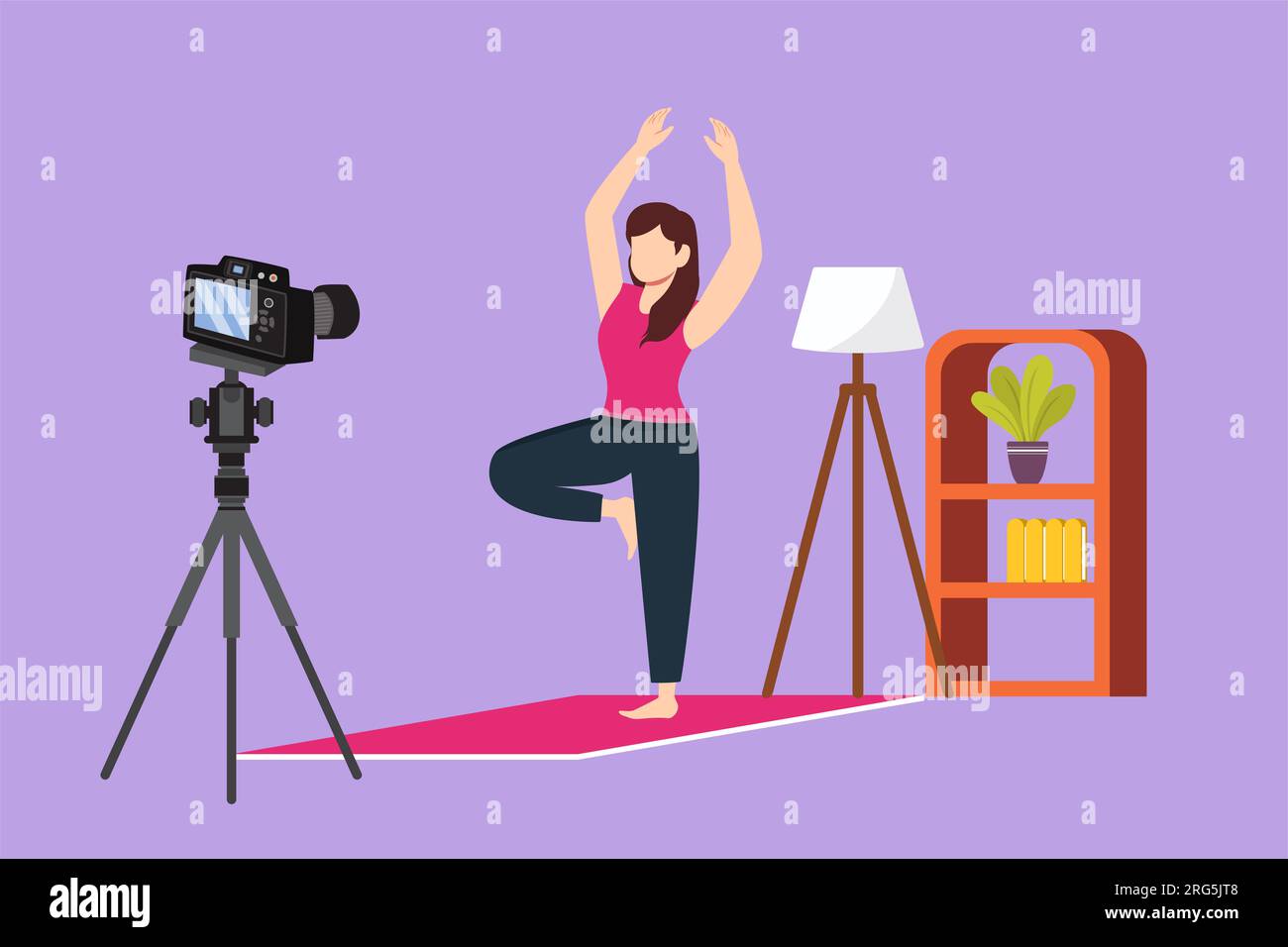 Character flat drawing beautiful woman blogger in sportswear shoots ...