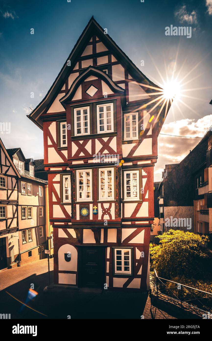 beautiful half-timbered houses in Germany. Historic city center ...