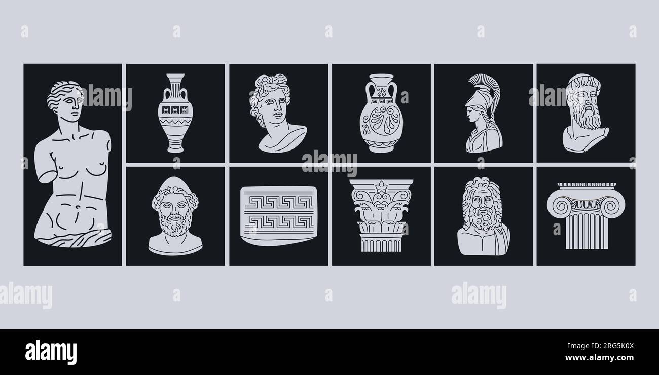 Ancient Greek architecture black concept. Historical decor isolated on ...