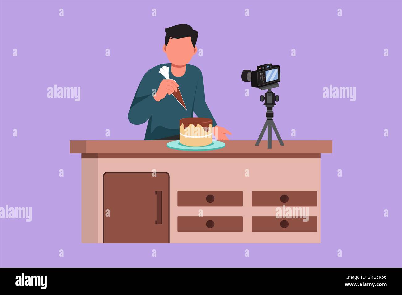 Graphic flat design drawing influencer or food blogger creating content ...