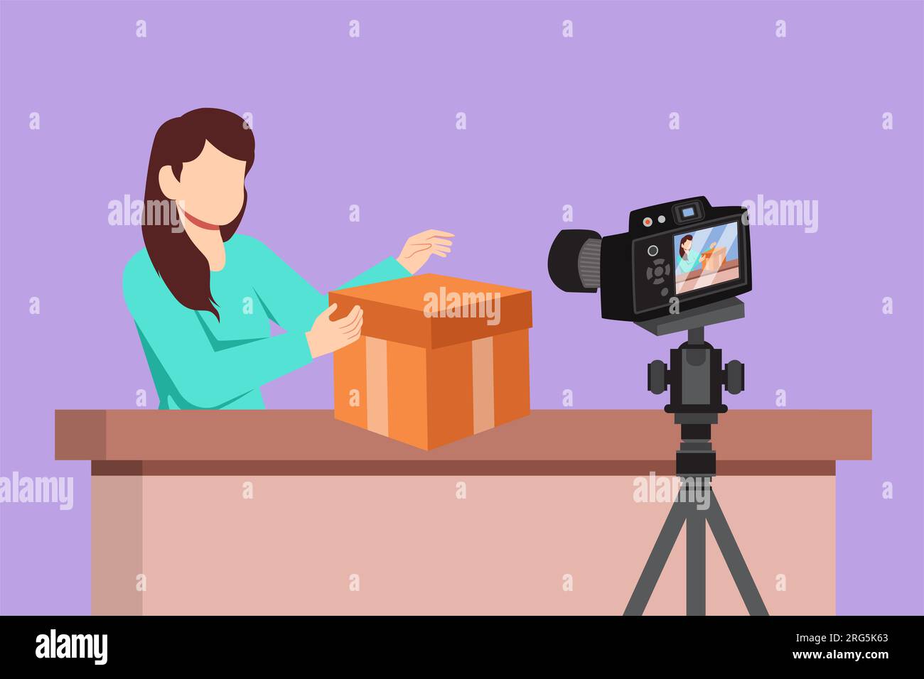 Cartoon flat style drawing of beautiful female show unboxing received ...