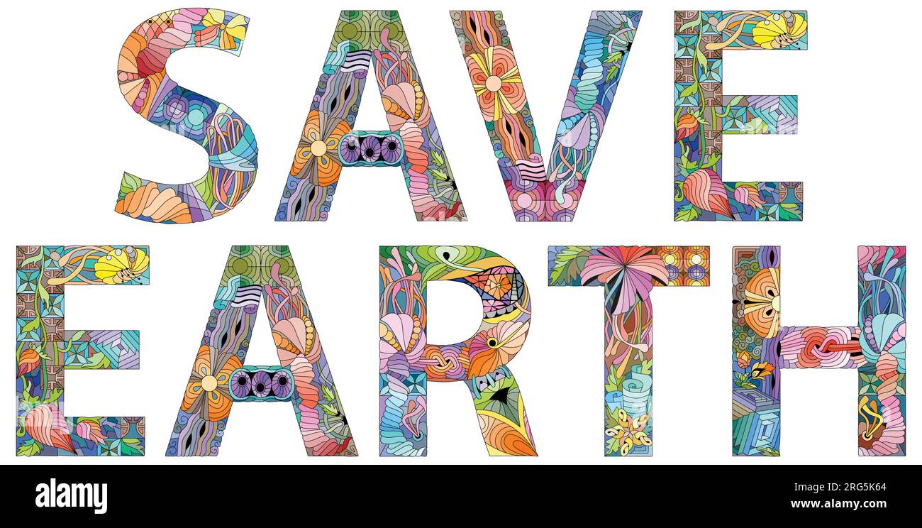 Save world cartoon lettering Cut Out Stock Images & Pictures - Alamy