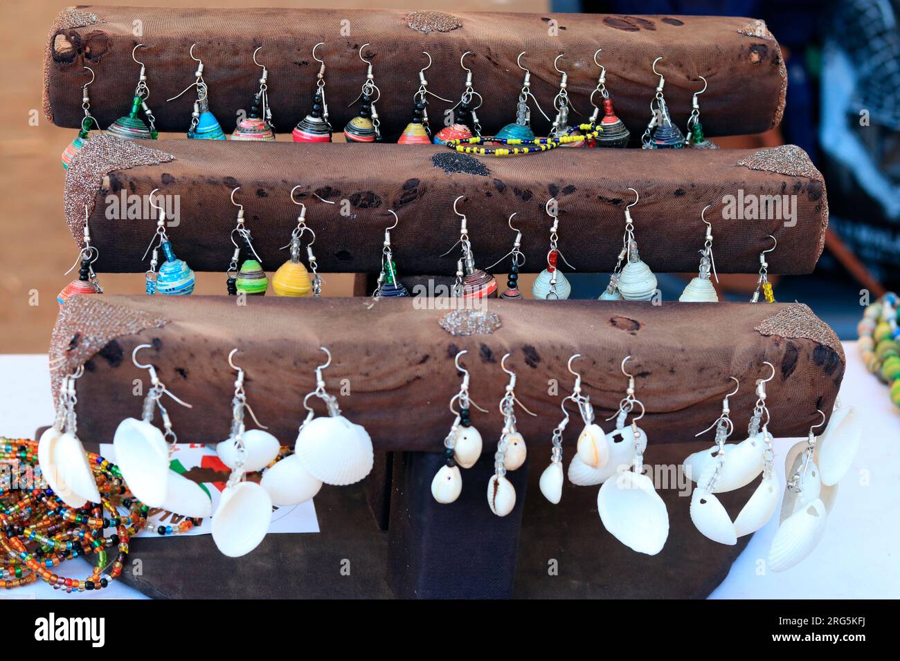 Fancy jewelry on display made from beads and other crafts. Lilongwe ...