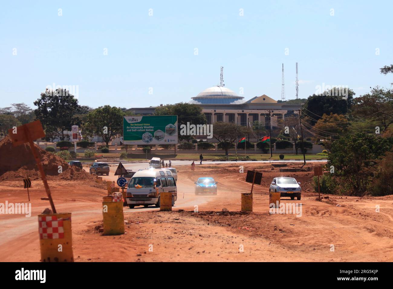 Parliament of Malawi is seen from a construction site where the ...