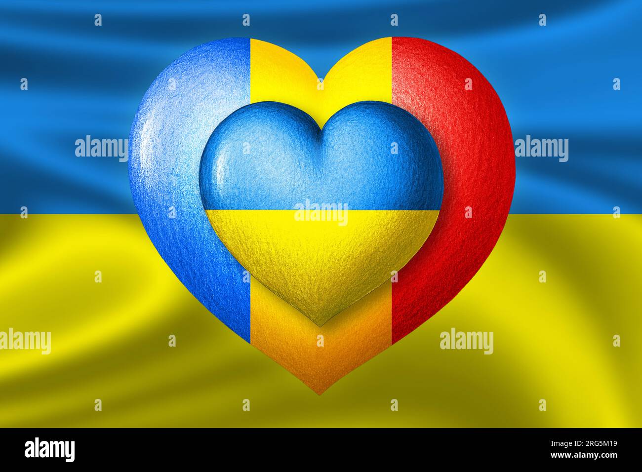 Flags of Ukraine and Romania. Two hearts in the colors of the flags on ...