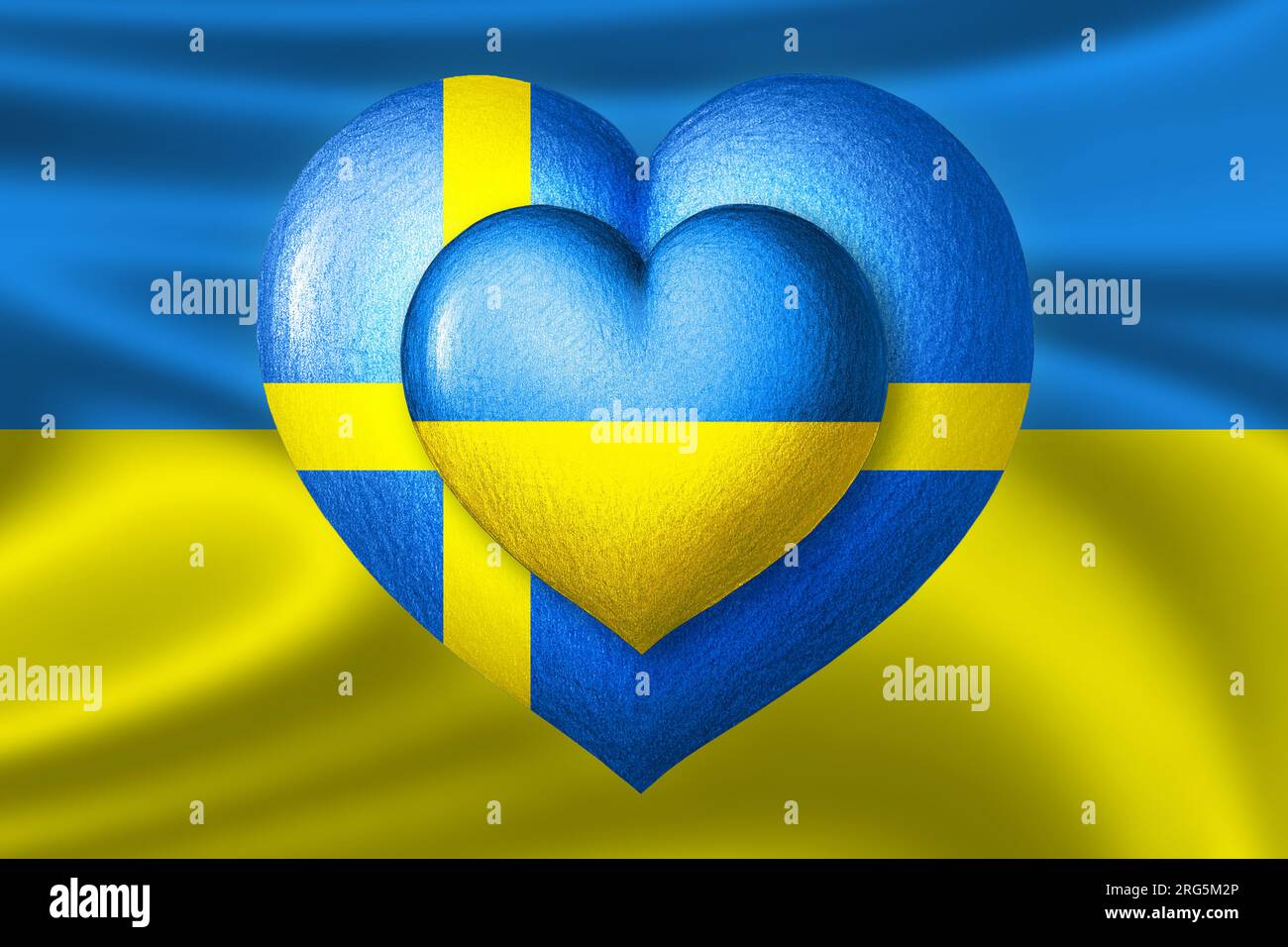 Flags of Ukraine and Sweden. Two hearts in the colors of the flags on ...