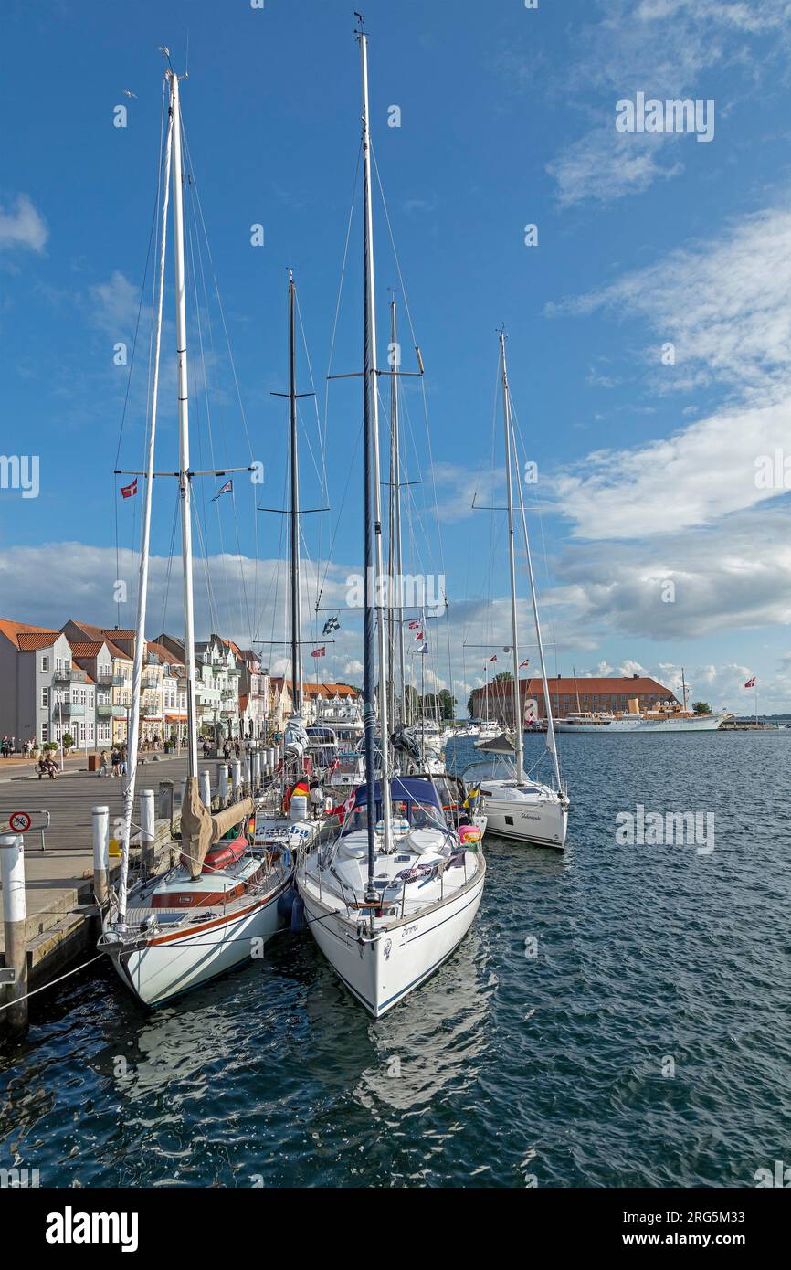Sailing boats, castle, harbour, Sønderborg, Syddanmark, Denmark Stock ...