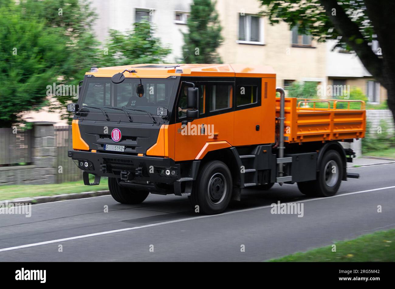 OSTRAVA, CZECH REPUBLIC - JULY 17, 2023: Orange Tatra Force 815-7 ...