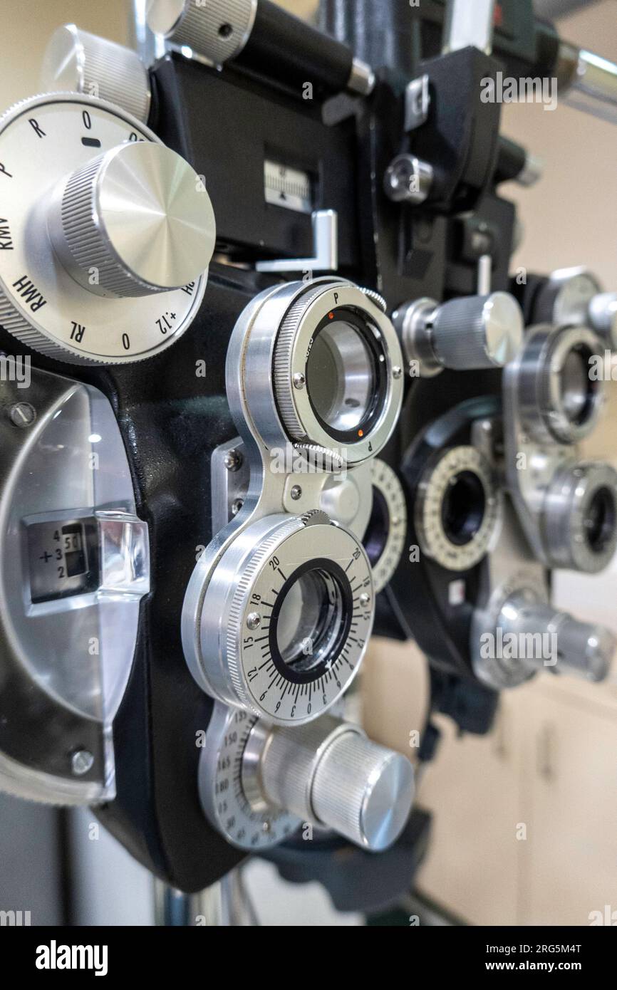 Ophthalmology Office, close-up of phoropter refraction machine, USA ...