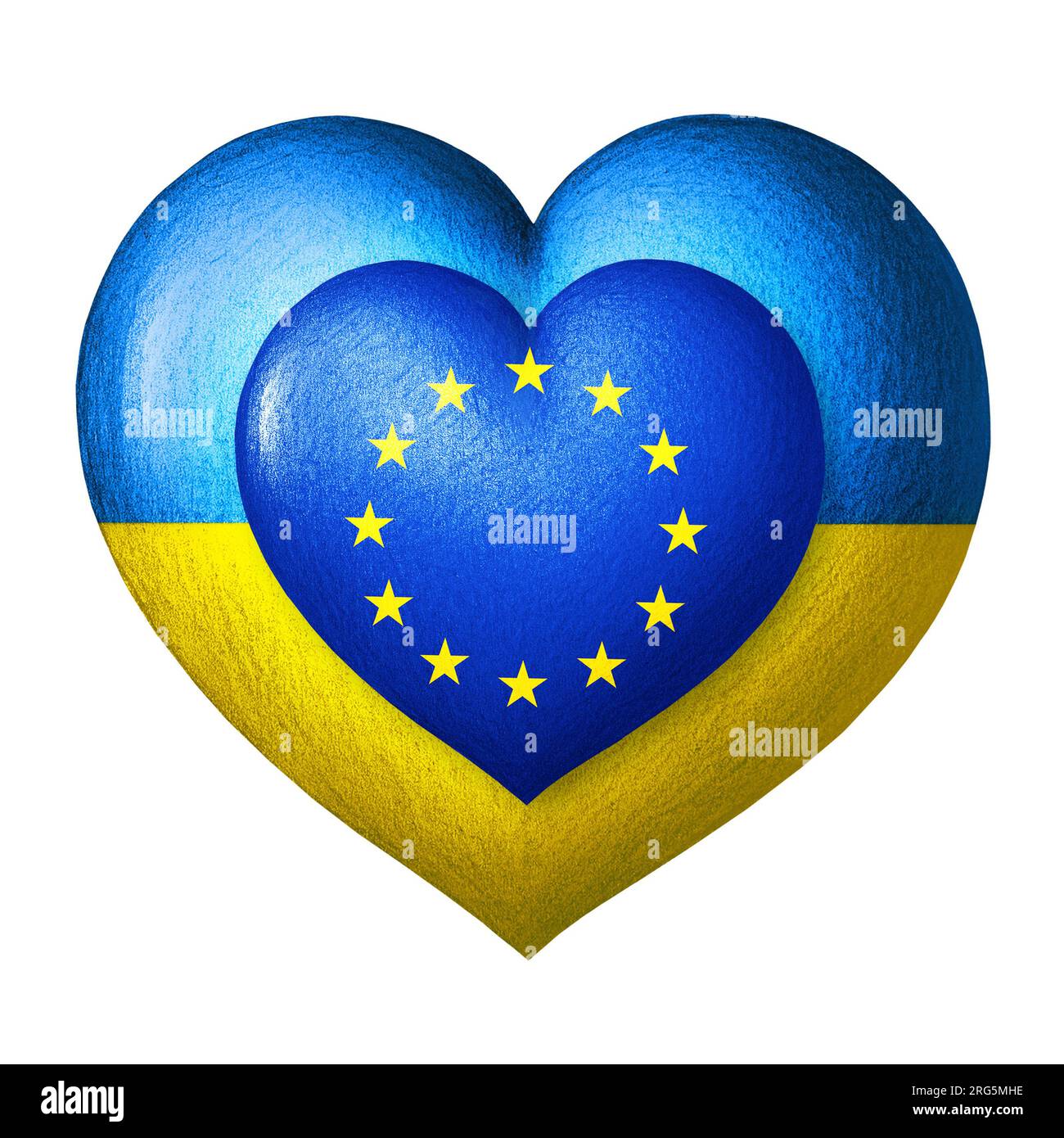 Flags of Ukraine and European Union. Two hearts in the colors of the ...