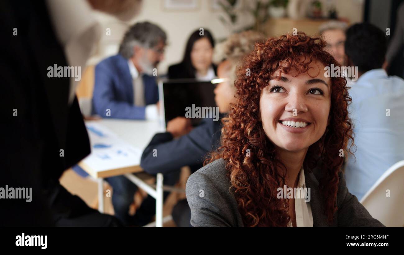 Business woman working inside bank office - Entrepreneur finance team ...