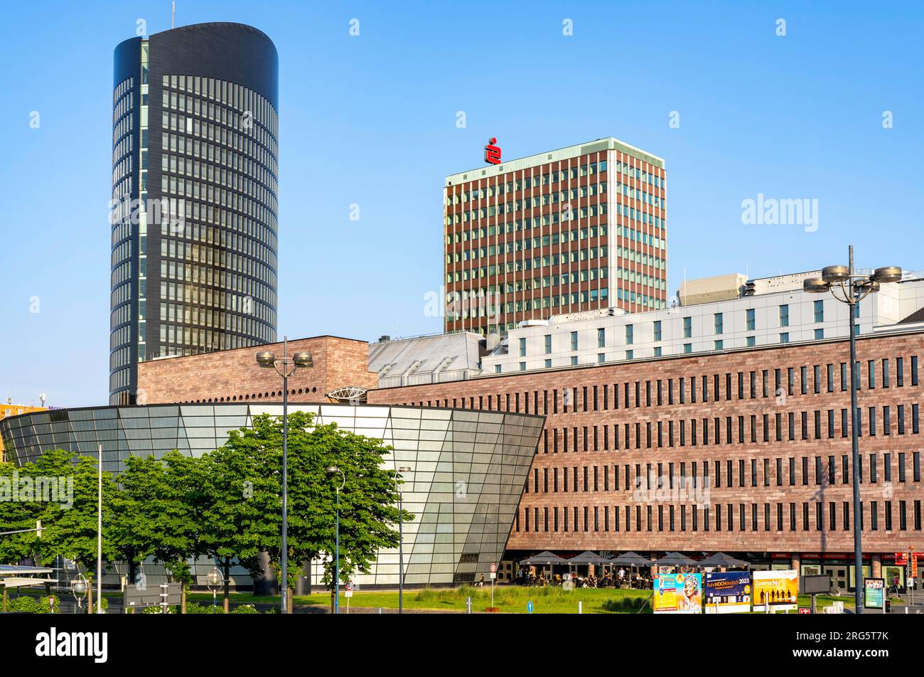 Dortmund, station forecourt, skyline of the city centre, city and state ...