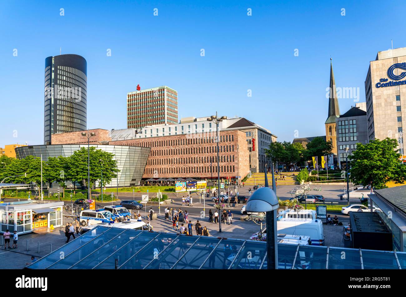 Dortmund, station forecourt, skyline of the city centre, city and state ...
