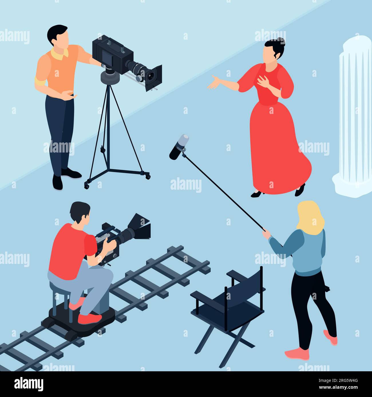 Isometric cinema production composition with view of shooting crew with ...