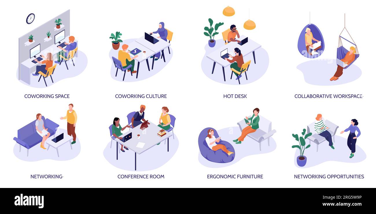 Isometric freelancer set with isolated compositions of working spaces ...