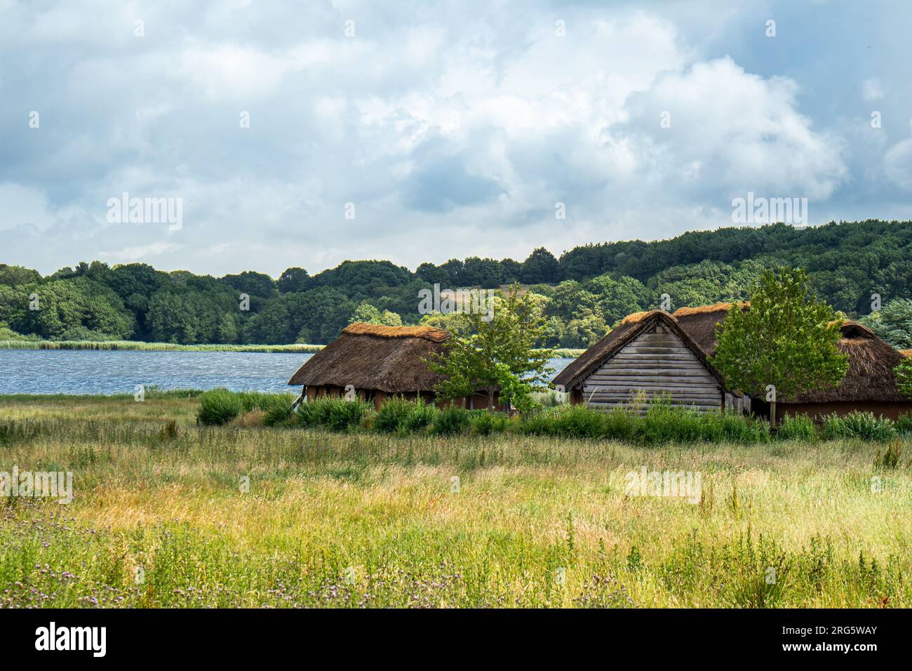 Reconstructed houses of the former Viking Age trade settlement Hedeby ...
