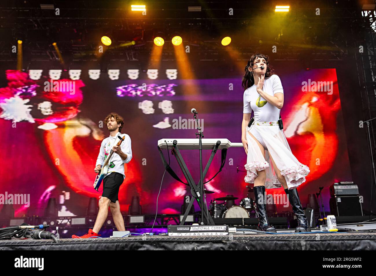 Matthew Lewin, left, and Mica Tenenbaum of Magdalena Bay perform on day ...