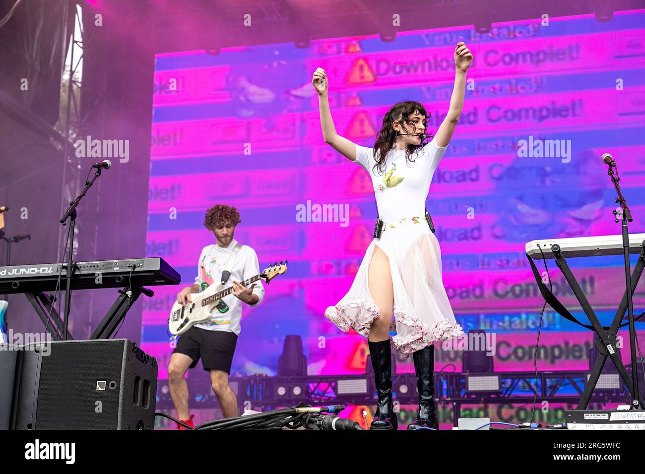 Matthew Lewin, left, and Mica Tenenbaum of Magdalena Bay perform on day ...