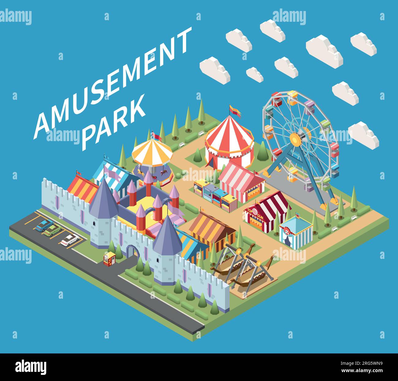 Amusement park isometric composition with isolated view of recreation ...