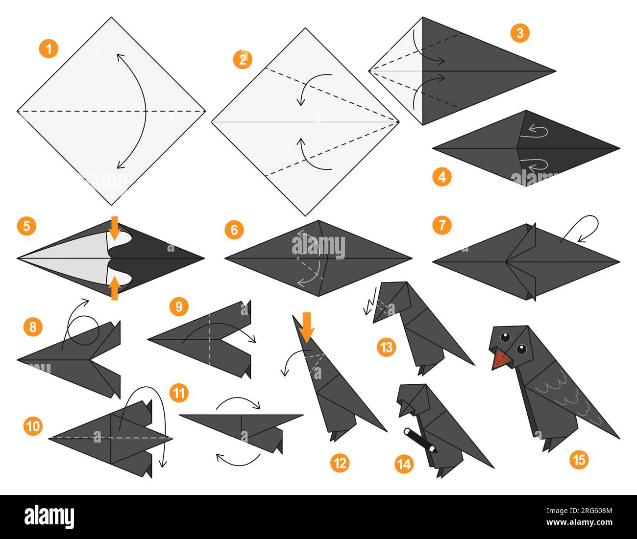 Origami tutorial for kids. Origami cute bird Stock Vector Image & Art ...