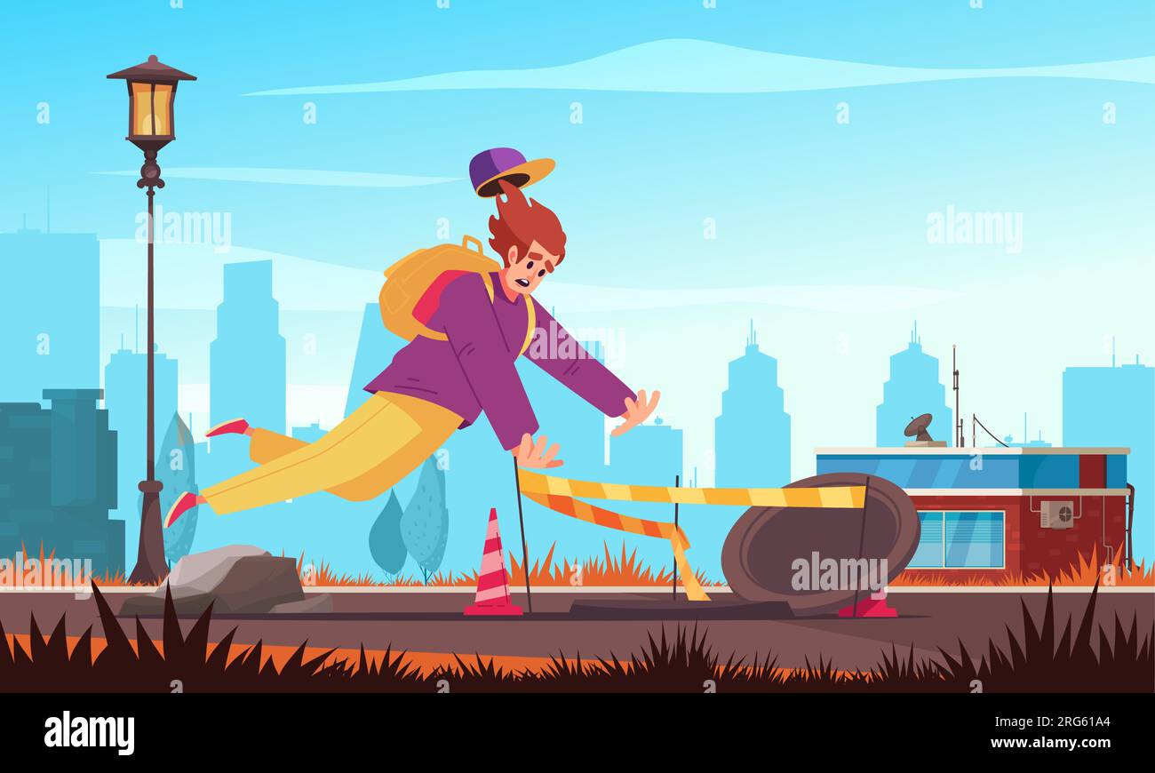 Falling people colored composition the guy tripped over the rock and ...