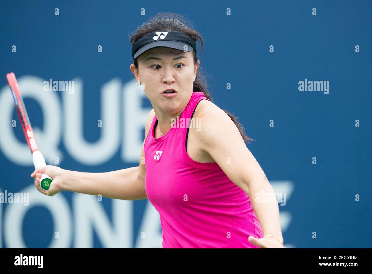 August 07, 2023: Lin Zhu (CHN) tracks the ball during the WTA National Bank Open first round ...