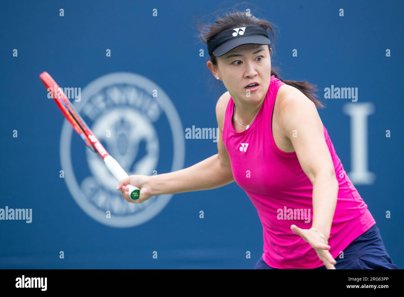 August 07, 2023: Lin Zhu (CHN) tracks the ball during the WTA National ...