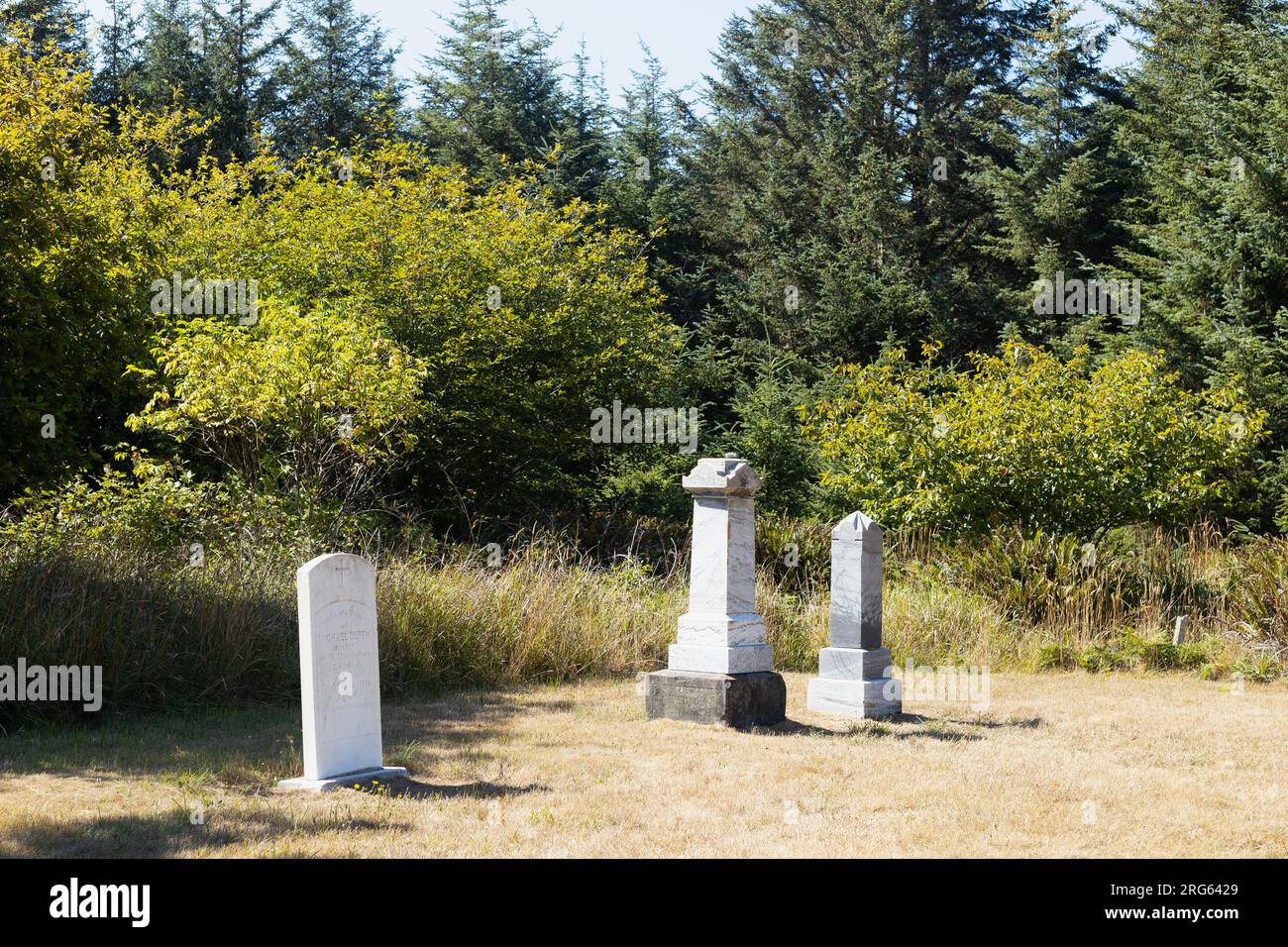 Grave stones at the Pioneer Cemetery in Cape Blanco State Park in Port ...