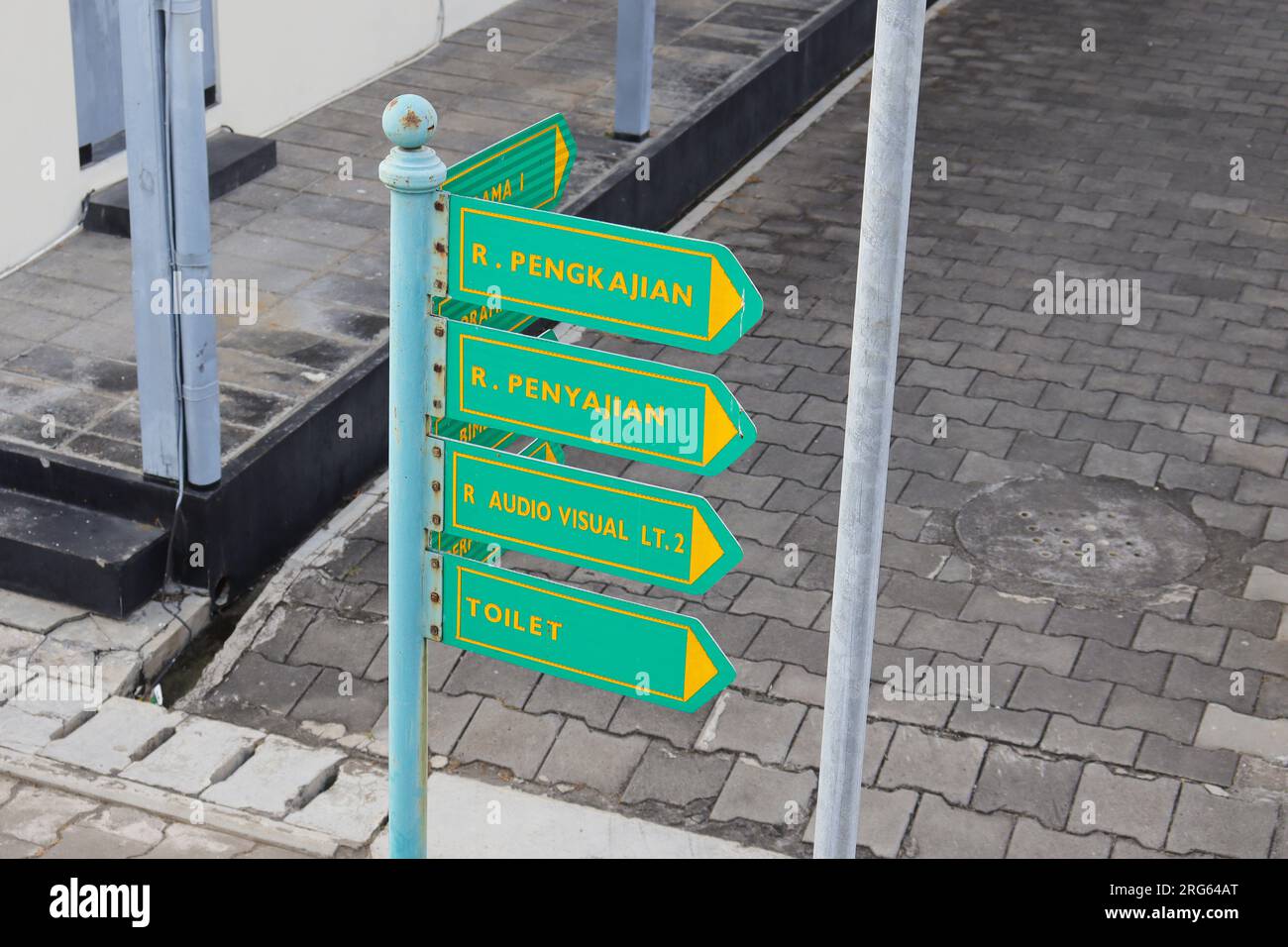 Directional signs that provide information on buildings in the museum ...