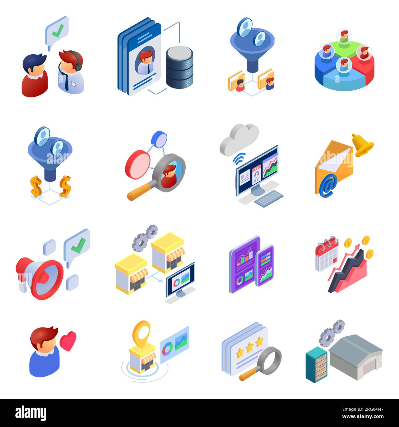 Crm Isometric Icons Set With Customer Relationship And Client Management Isolated Vector