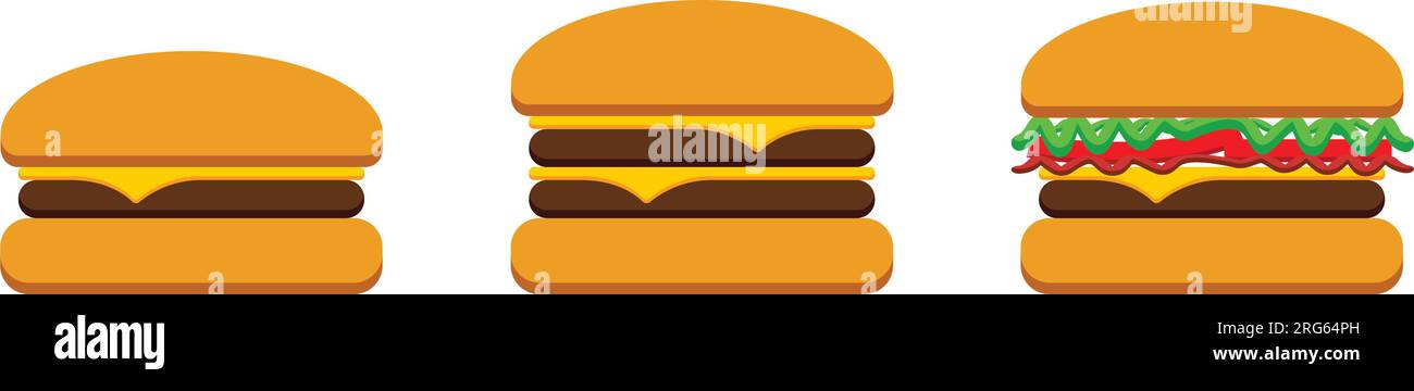 classic simple cheeseburger hamburger food burger symbol icon set of 3 ...