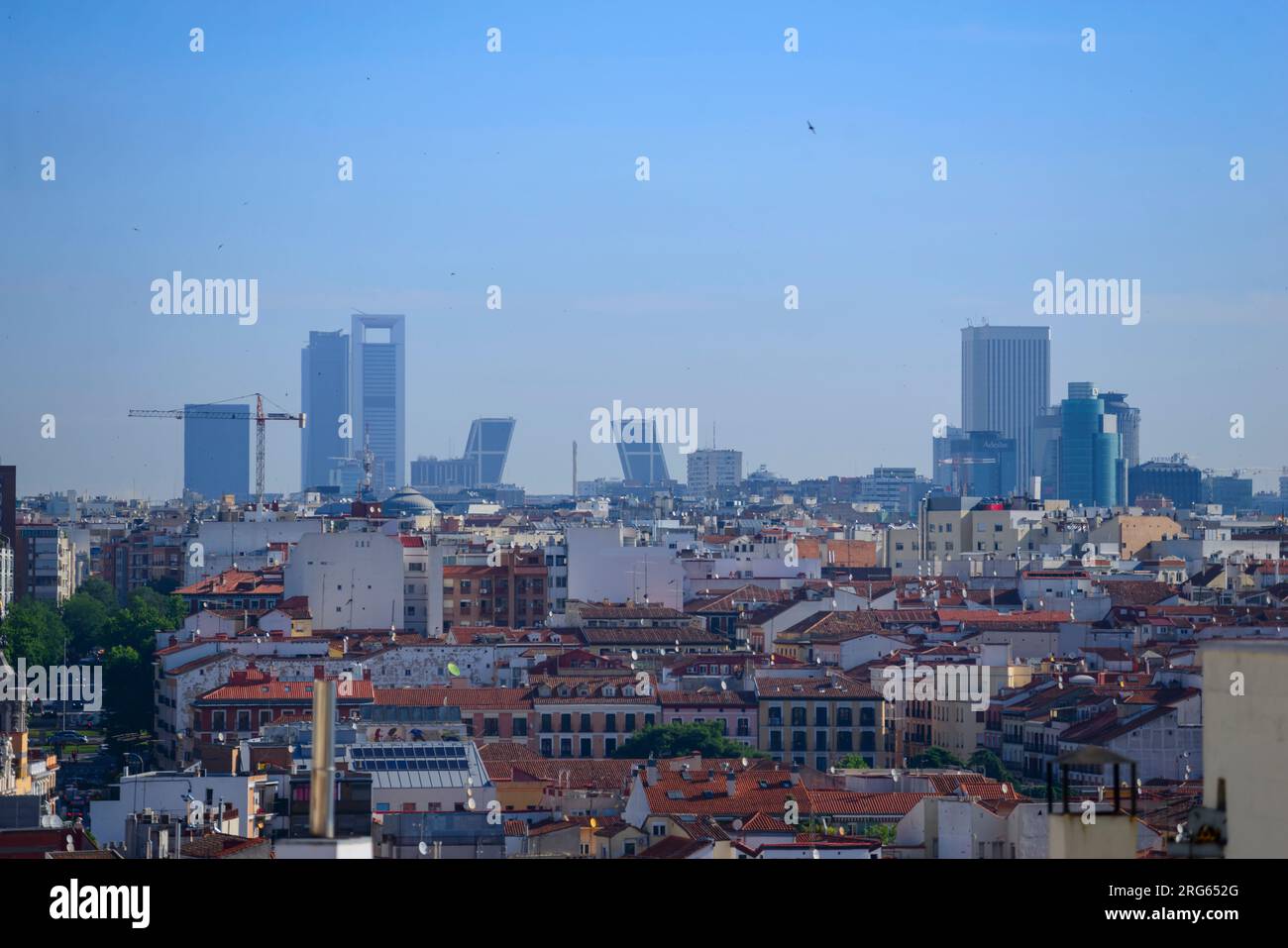 A view of Madrid looking towards the financial district skyscrapers ...