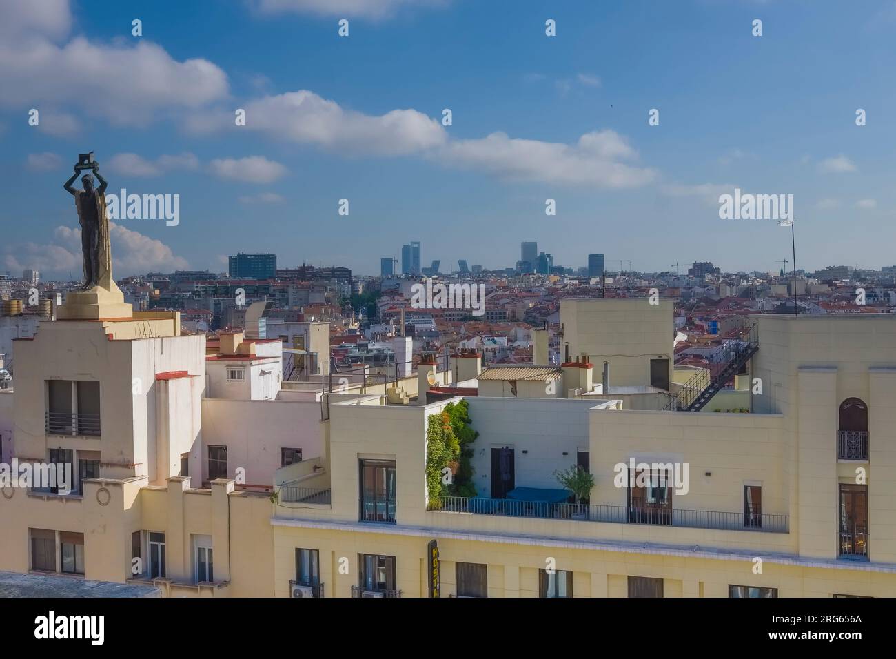 A view of Madrid looking towards the financial district skyscrapers ...