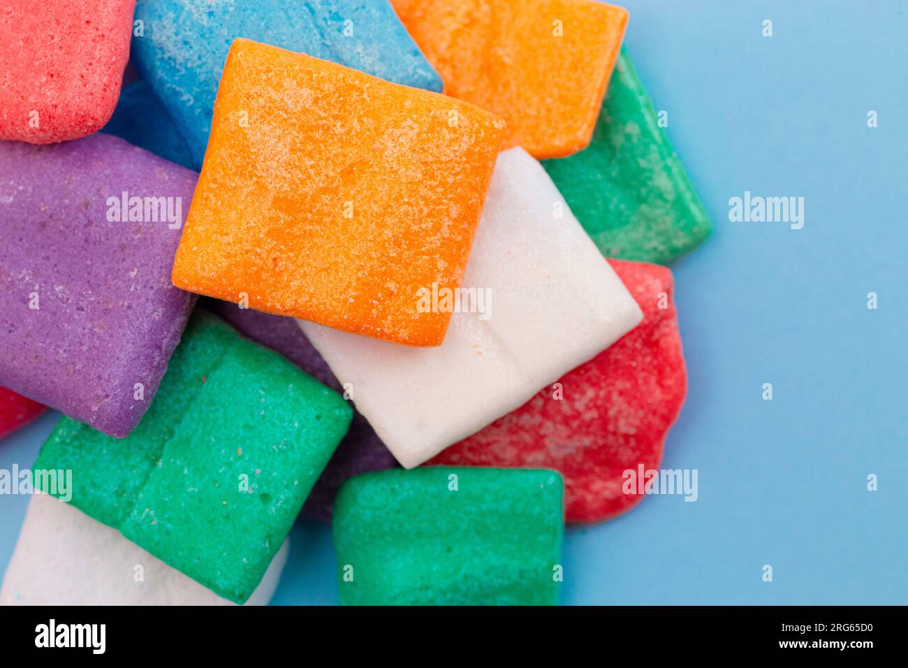 Freeze Dried Candy Fruit Flavored Bar Candies on a Blue Background ...