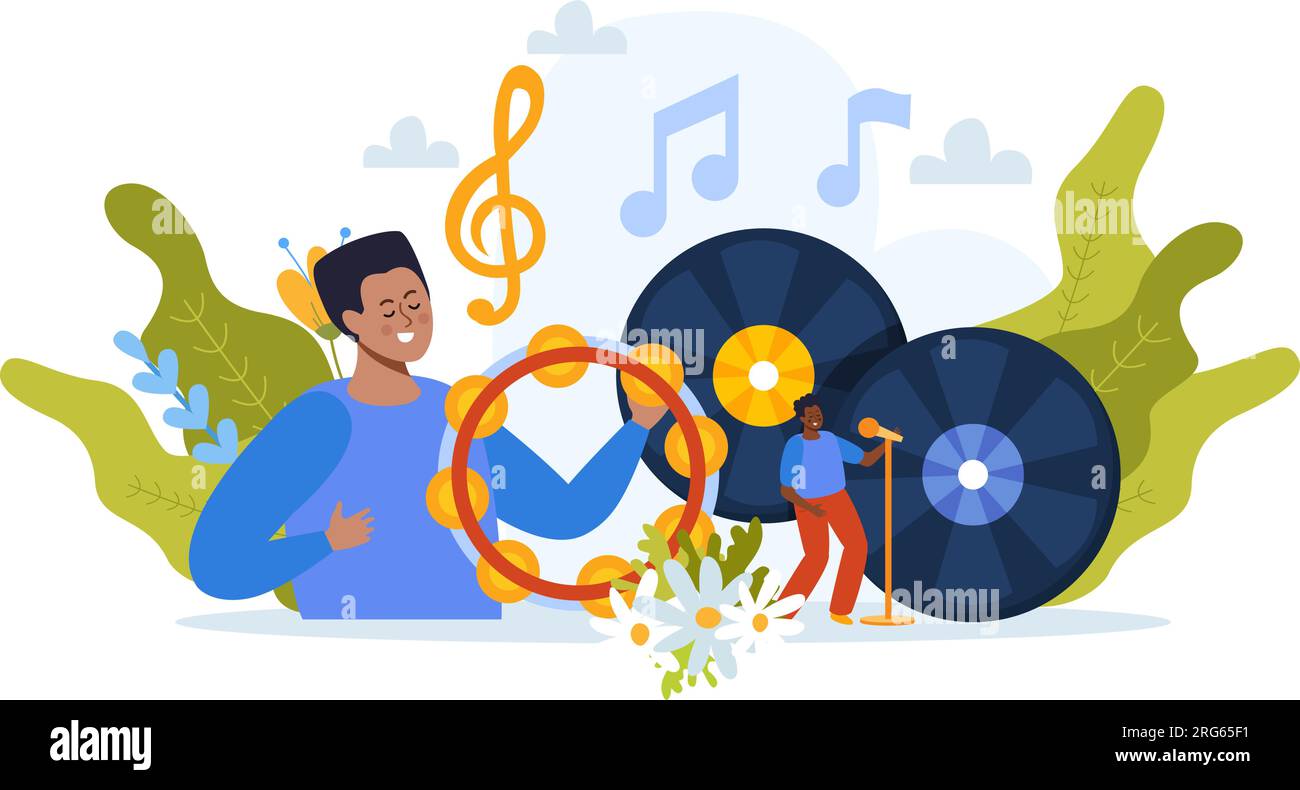 Music school flat composition with doodle human characters surrounded ...