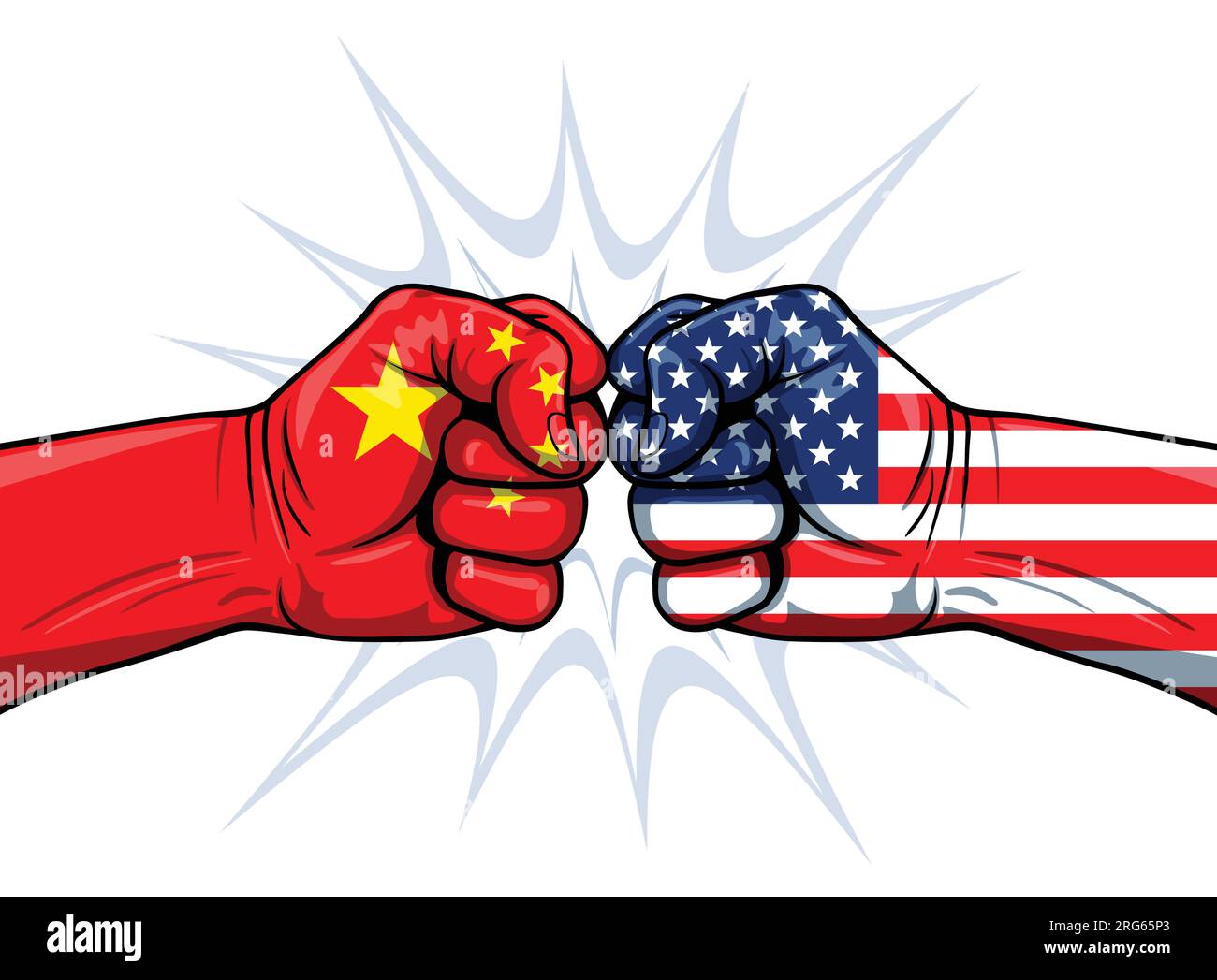 usa china war conflict tension punching fist concept flag side view ...