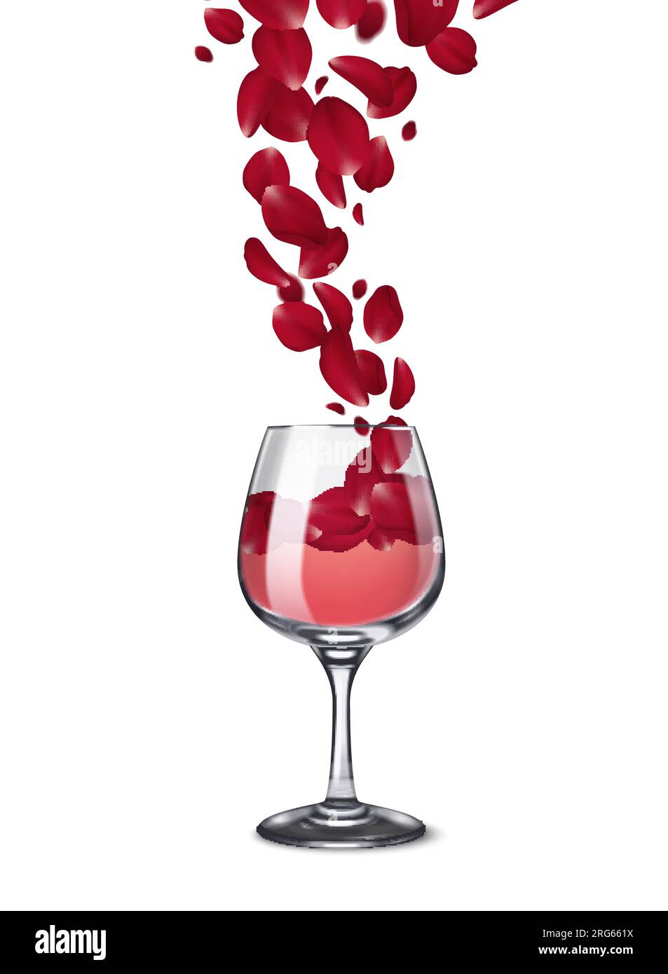 Glassware wine glass realistic rose petals composition with front view ...