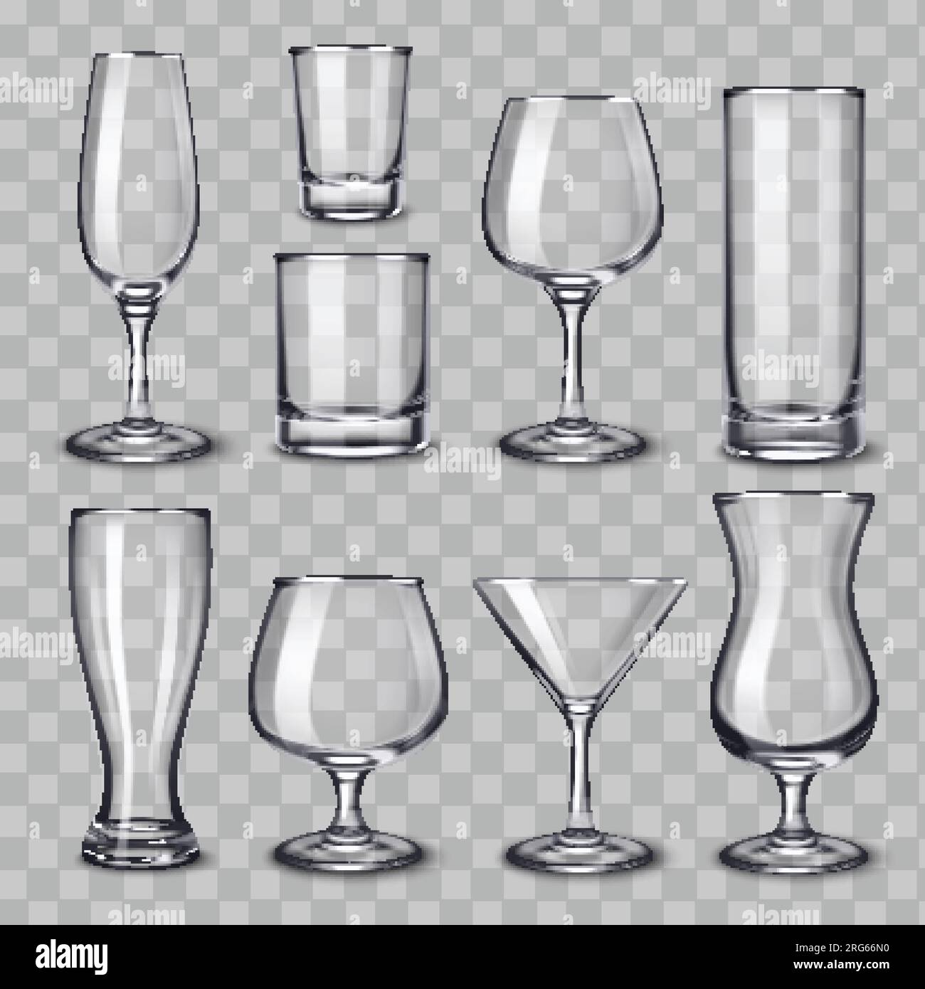 Alcohol drinks glassware realistic set with isolated empty glasses of ...