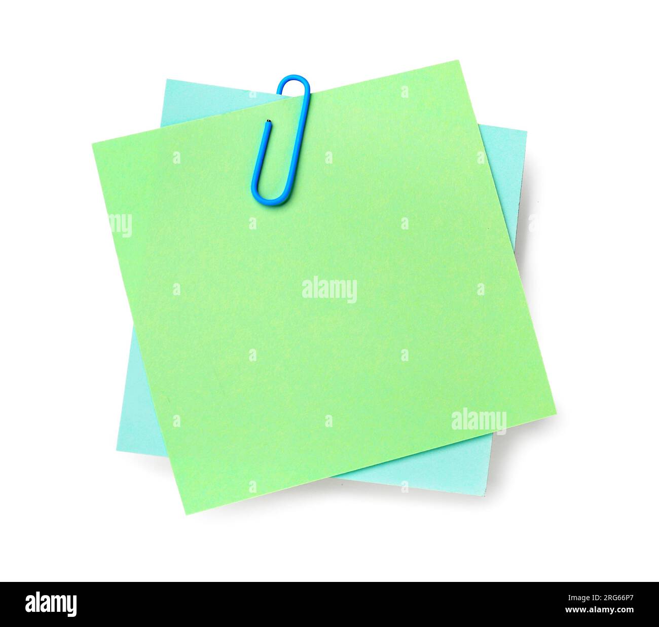 Blue sticky notes with paper clip on white background Stock Photo - Alamy