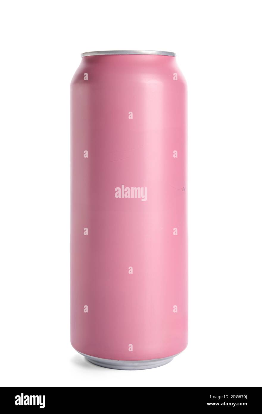 Pink can of soda on white background Stock Photo - Alamy