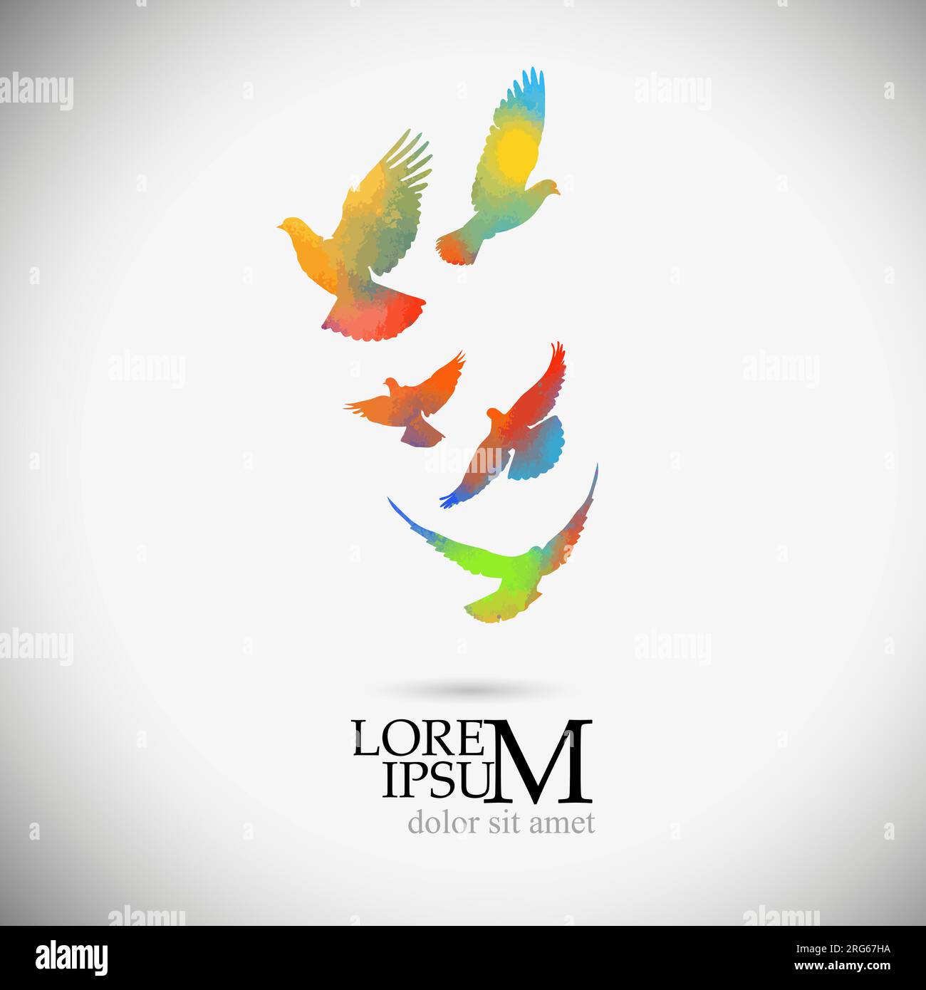 A flock of flying colored birds. Flying rainbow doves. Vector ...