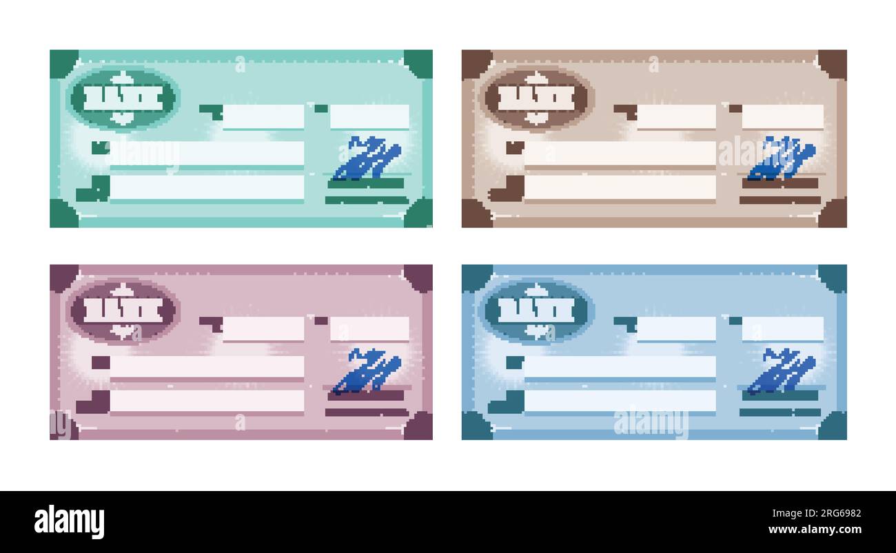 Multicolored signed blank bank check with guilloche pattern and ...