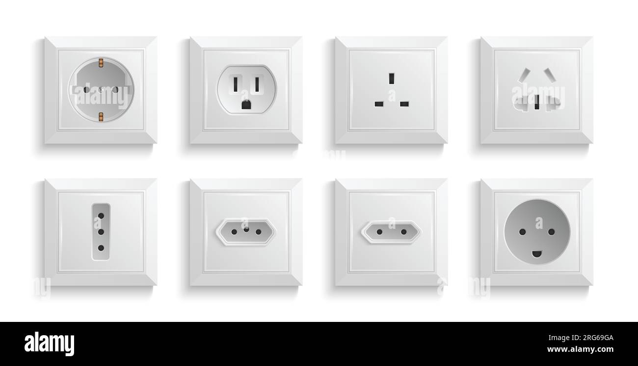 Different types of wall power sockets for one connector realistic white ... Different types of wall power sockets for one connector realistic white ...