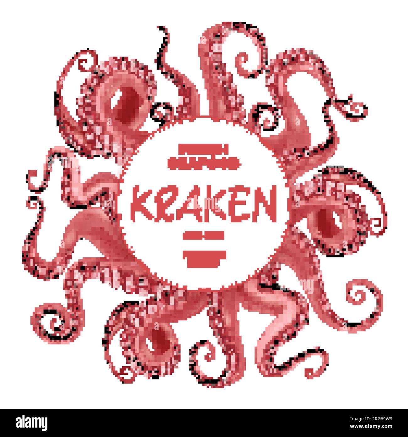 Fresh seafood ads abstract round frame consisting of red kraken ...
