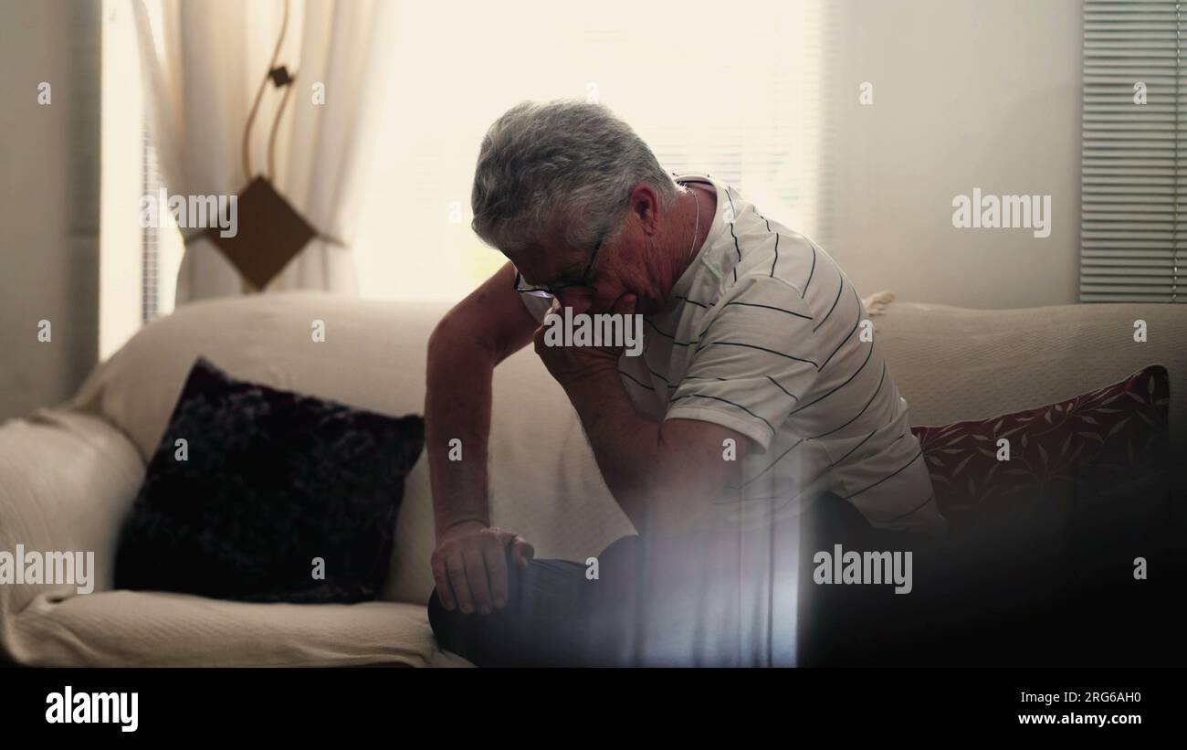 Anxious neurotic elderly senior man struggles with preoccupation and ...