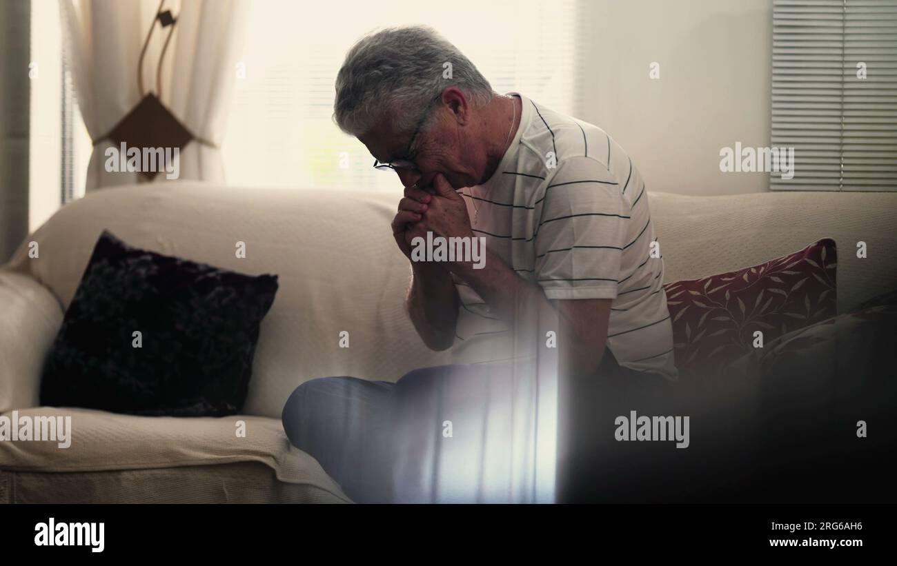 Anxious neurotic elderly senior man struggles with preoccupation and ...